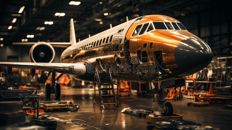 Aircraft Construction Aircraft Manufacturing Garage Closeup View Stock Illustration ...