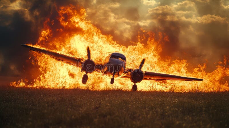 An Aircraft Crashes, Engulfed in Flames and Smoke, Causing Chaos and ...
