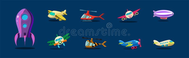 Aircraft and Different Air Vehicle for Mobile Game Vector Set Stock ...