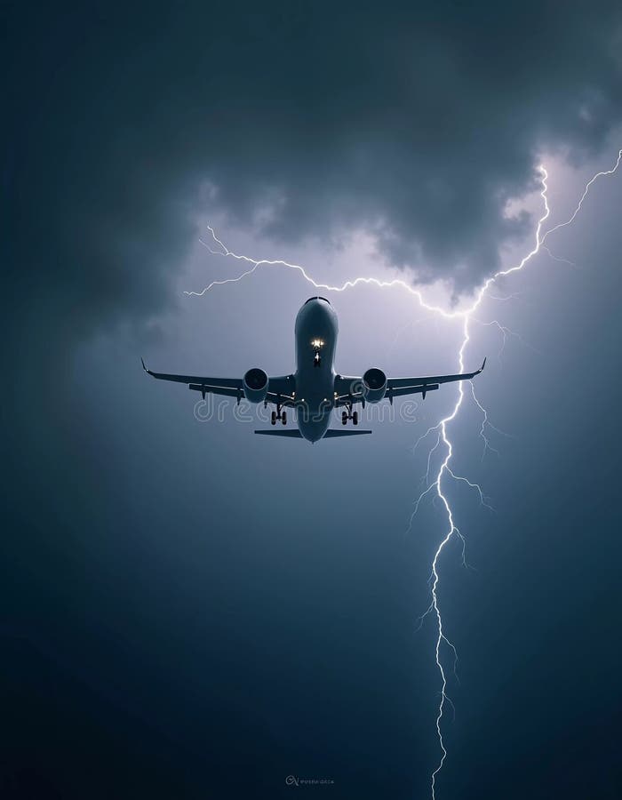 The Aircraft Encounters a Severe Thunderstorm, Surrounded by Dark ...