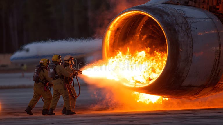 Aircraft Engine Fire Suppression Training with Firefighters in ...