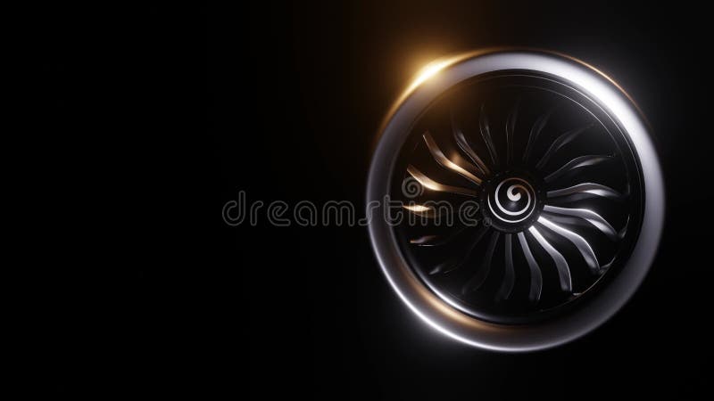 Aircraft Engine Front View with Spinning Blades and Dark Background in ...