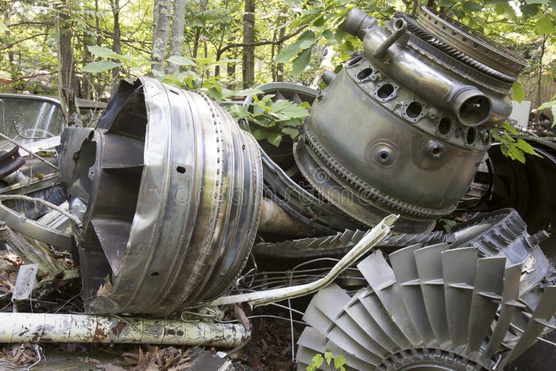 Aircraft Engine Parts Rusting in Junkyard Stock Photo - Image of ...