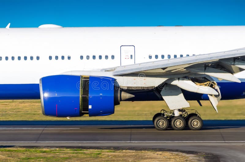 Aircraft Engine on the Runway before Take-off at the Airport Stock ...