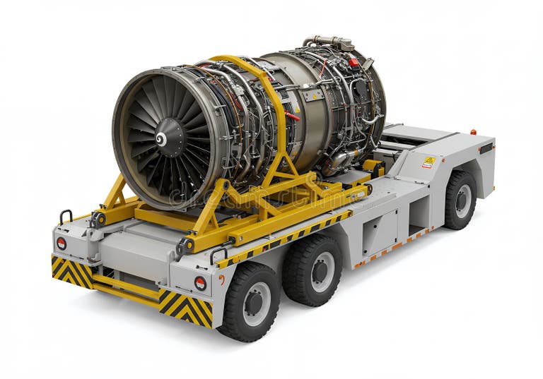 Aircraft Engine on Transport Platform Isolated on White Background ...