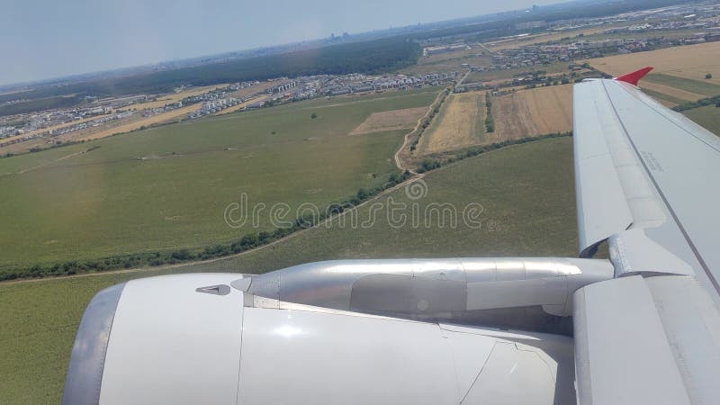 Aircraft Engine and Wing Detail during Dynamic Takeoff Sequence Stock ...