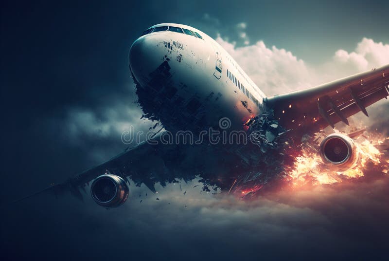 Aircraft Explosion during Flight. Airliner Catastrophe. Plane Accident ...