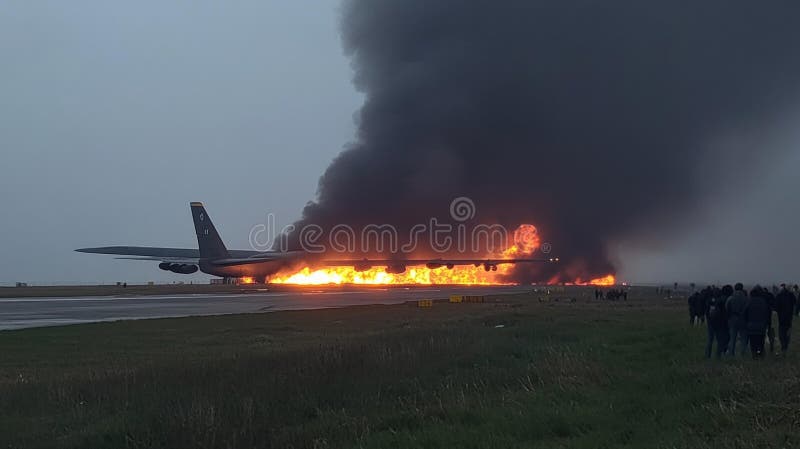 Aircraft on Fire with Thick Smoke on a Runway Setting Stock Photo ...