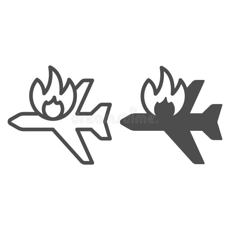 Aircraft Flight Crash Line and Solid Icon, Insurance Event Concept ...