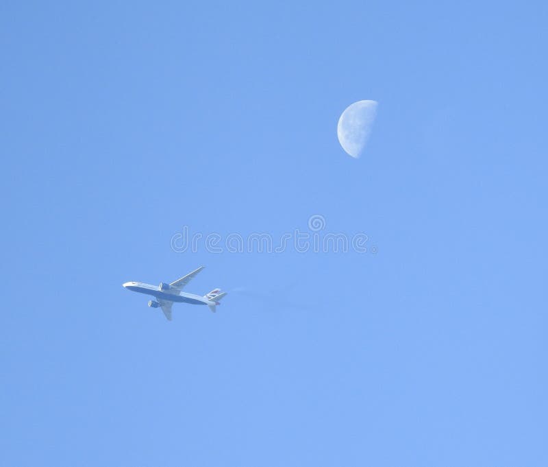 Aircraft Flying Below the Moon Stock Image - Image of space, flying ...