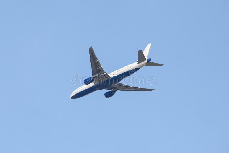Aircraft Flying in Blue Sky Stock Image - Image of travel, arrival ...