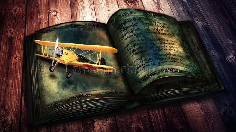Aircraft Flying from Old Books Stock Illustration - Illustration of ...
