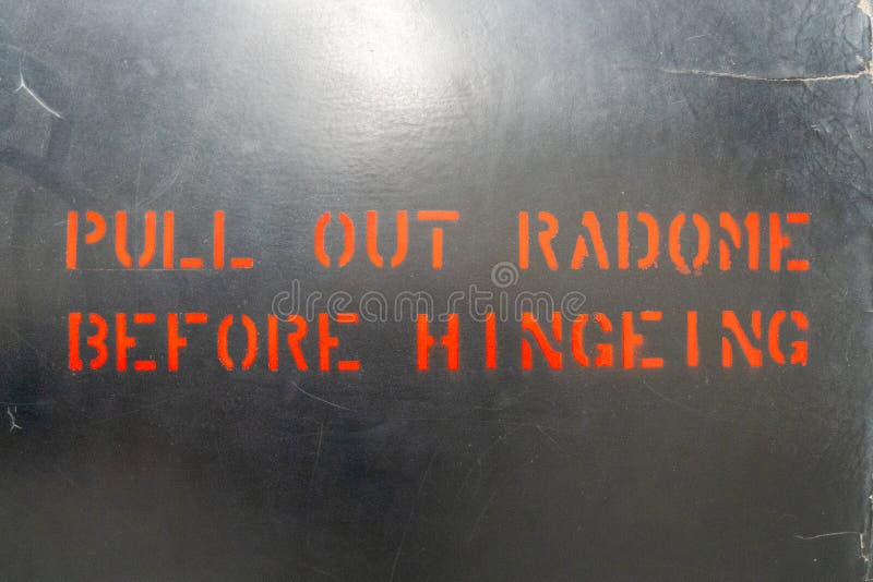 Aircraft Fuselage Warning Message with Red Stencil Lettering Stock ...