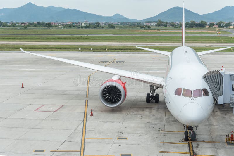 Aircraft at the Gate in Airport Terminal for Boarding Passengers Stock ...