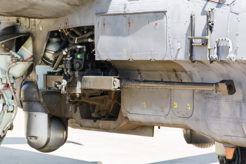 Aircraft Gun Installed on Military Helicopter Stock Photo - Image of ...