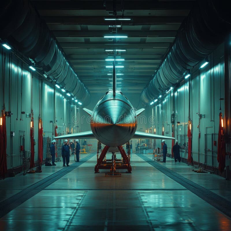 Aircraft in Hangar with Technicians Working at an Aviation Facility ...