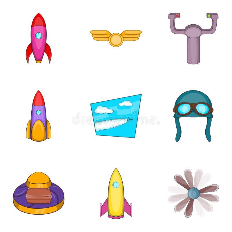 Aircraft Icons Set, Cartoon Style Stock Vector - Illustration of cart ...