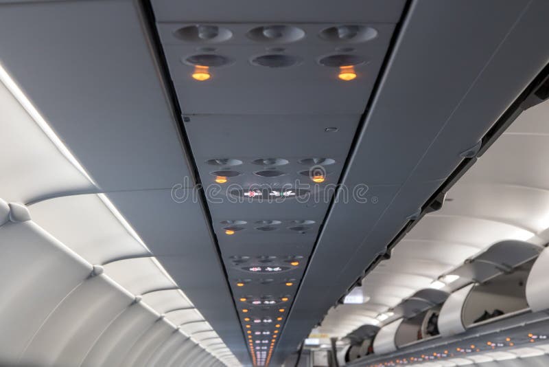 Aircraft Interior with Ceiling and Boxes Stock Photo - Image of flight ...