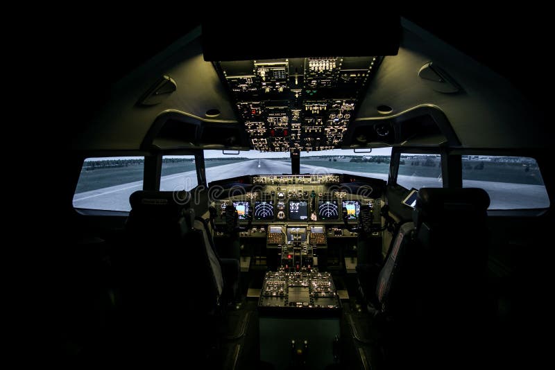 Aircraft Interior, Cockpit View Inside the Airliner. Point of View from ...