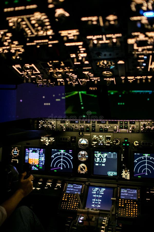 Aircraft Interior, Cockpit View Inside the Airliner. Point of View from ...