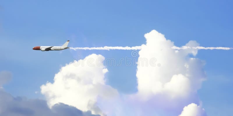 Aircraft with Jet Cloud on Beautiful Blue Sky. Stock Image - Image of ...