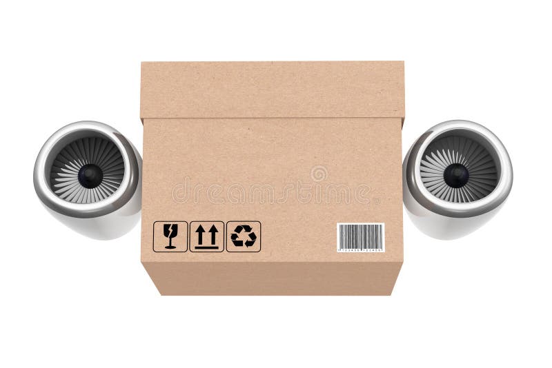 Aircraft Jet Engine with Shipping Container. 3d Rendering Stock ...