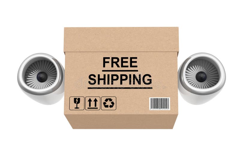 Aircraft Jet Engine Express Delivery Free Shipping Box. 3d Rende Stock ...