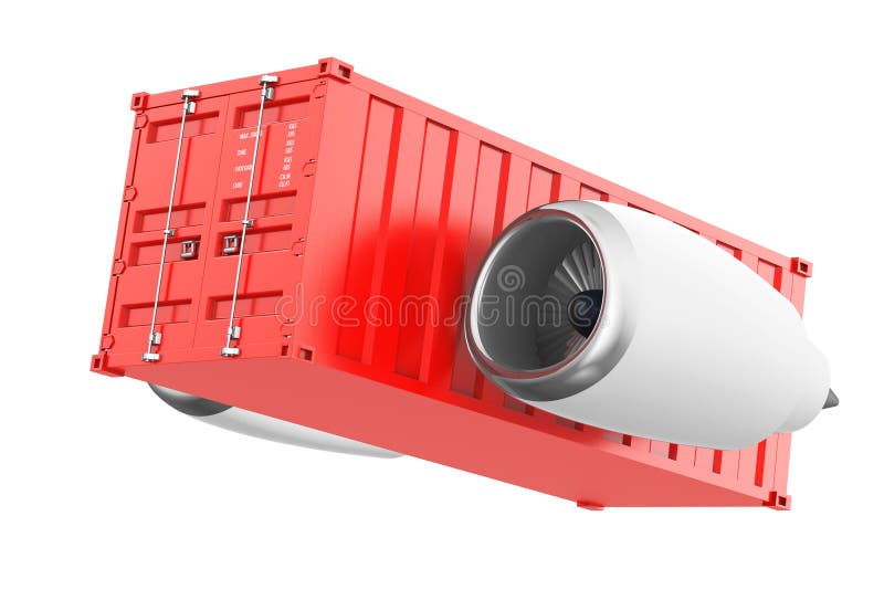 Aircraft Jet Engine with Shipping Container. 3d Rendering Stock ...