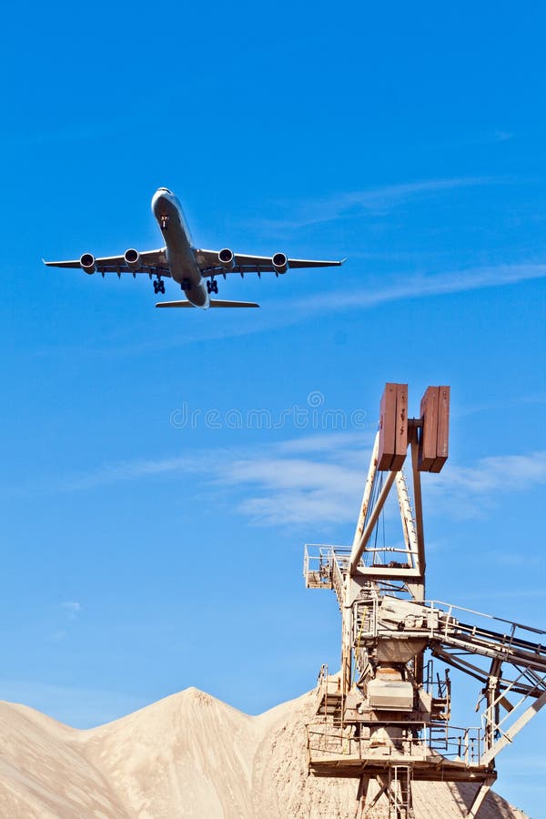 Aircraft in Landing Approach with Blue Sky Stock Photo - Image of ...