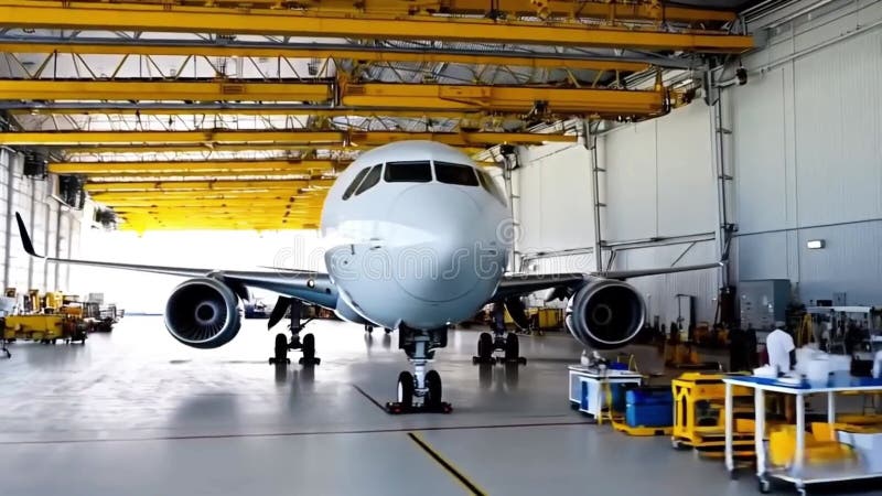 Aircraft Maintenance in Hangar: Inside Look at Airplane Servicing Stock ...