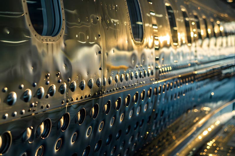 Aircraft Metal Panel, Close-Up View of Rivets, Holes, and Reflective ...