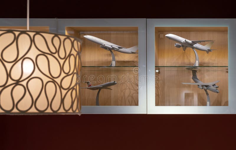Aircraft Models in a Wooden Shelf with Glass Doors Stock Image - Image ...