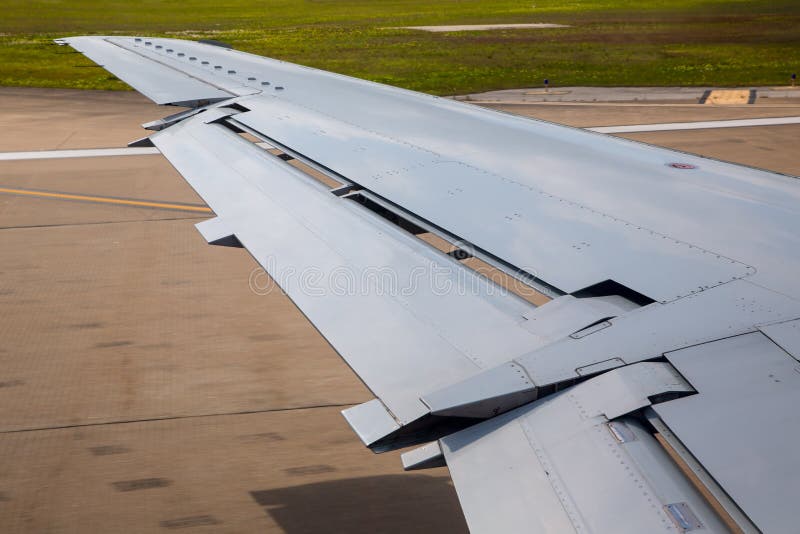 Aircraft Plane Wing Taking Off on Airport Stock Photo - Image of ...