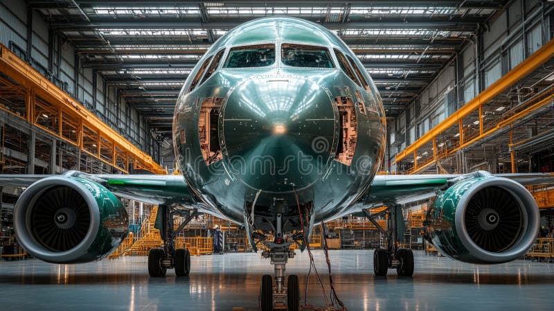Modern Aircraft Undergoing Assembly in a Spacious Manufacturing ...