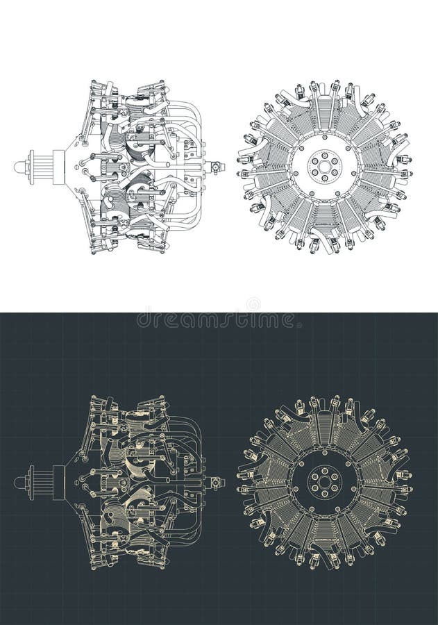 Aircraft Radial Engine Blueprints Stock Vector - Illustration of ...