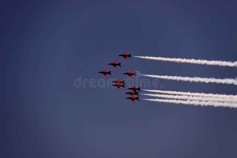 Aircraft Red Arrows, Creating in the Sky Shapes, Cyprus Stock Image ...