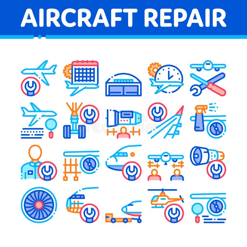 Aircraft Repair Tool Collection Icons Set Vector Stock Vector