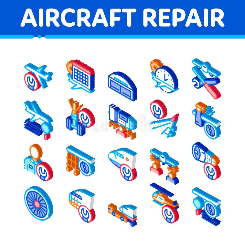 Aircraft Repair Tool Collection Icons Set Vector Stock Vector
