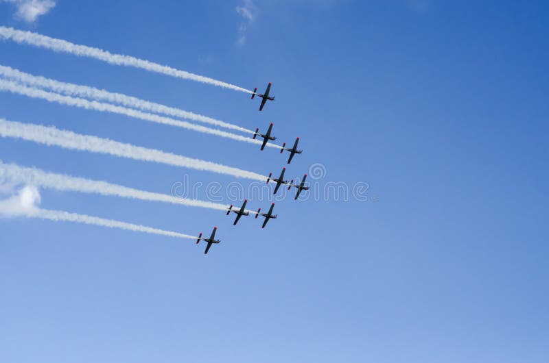 Aircraft Smoke Formation, Front Down View Stock Photo - Image of team ...