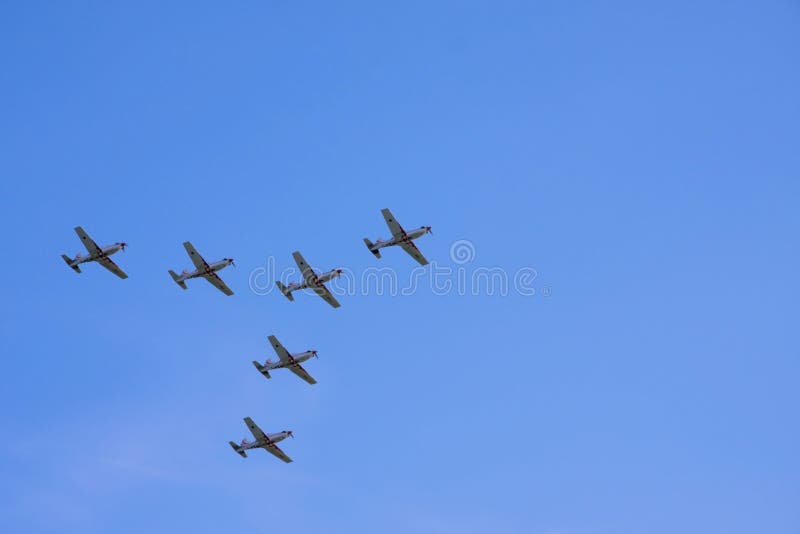 Aircraft Squadron in Y Formation Stock Image - Image of smoke, aviation ...