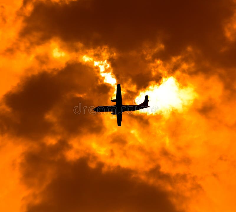 Aircraft in the sunset stock photo. Image of transport - 38278010