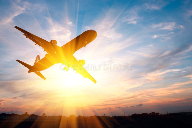 Aircraft in the sunset stock photo. Image of artwork - 43877058