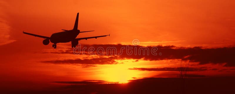 Aircraft on sunset sky stock image. Image of colorful - 86153961