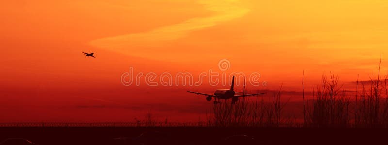 Aircraft on sunset sky stock photo. Image of airplane - 86154048