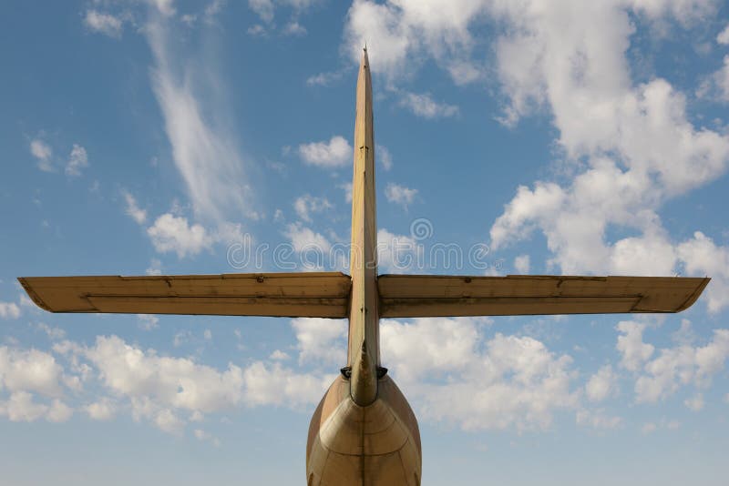 Aircraft Tail Rear View with Blue Sky Background Stock Image - Image of ...