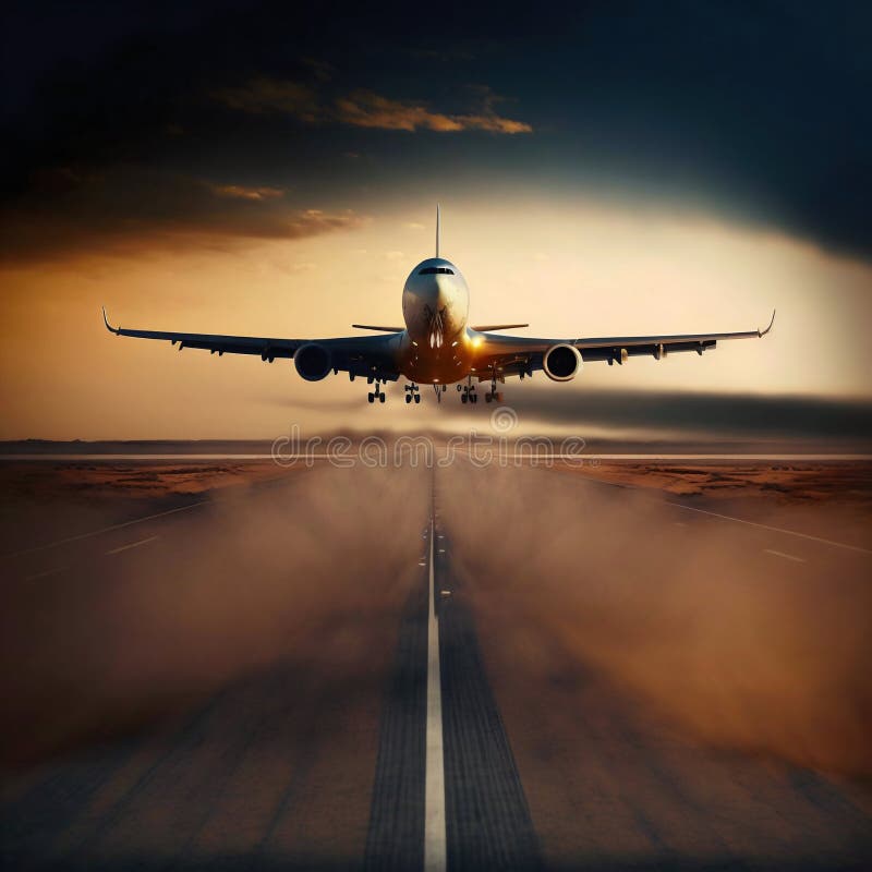Aircraft Takeoff and Landing on the Runway. Generative AI Stock ...