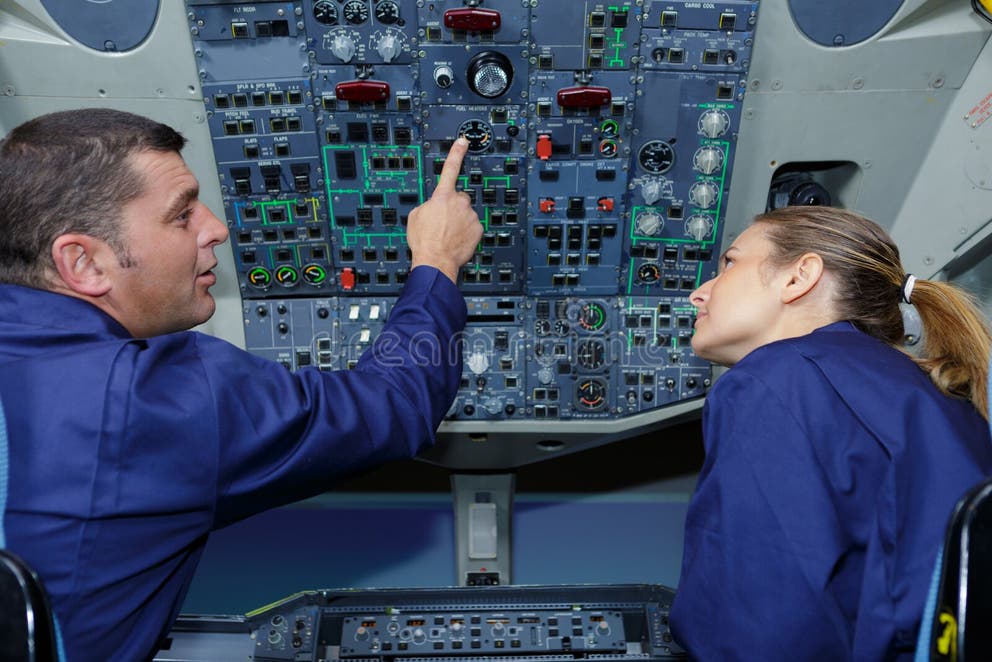Aircraft Technical Apprentice and Trainer Stock Photo - Image of instruments, screen: 258799094