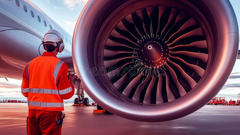 Aircraft Technician Performing a Pre-Flight Inspection of a Massive ...