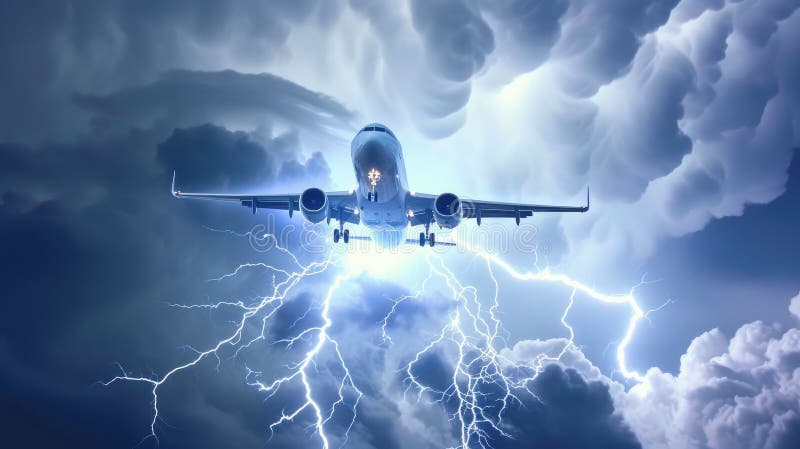 Aircraft in Thunderous Atmosphere: Lightning Flash. Stock Illustration ...