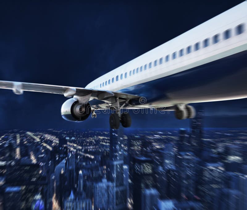 Aircraft Travel during Night Over the City Stock Photo - Image of ...